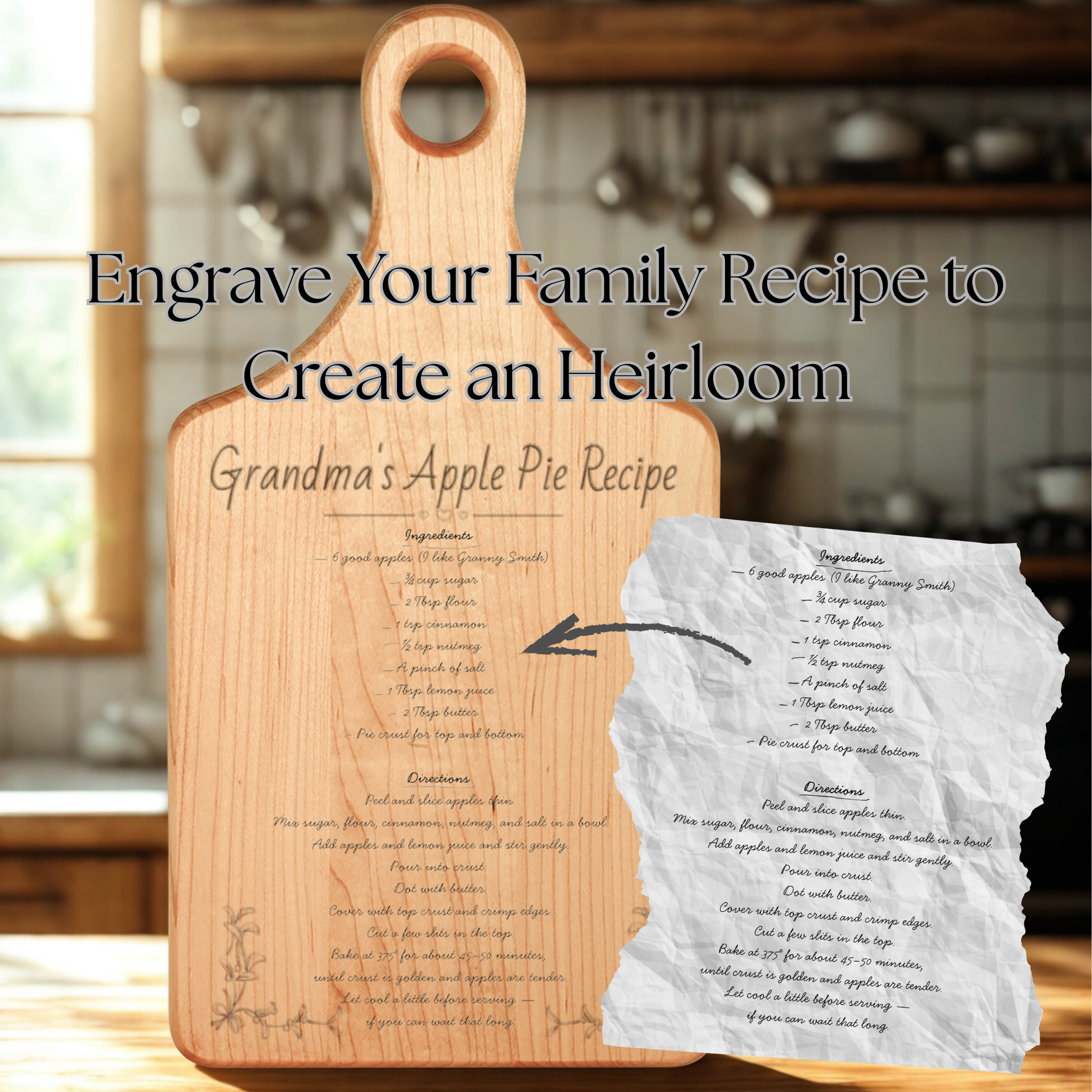 Personalized Family Recipe Cutting Board, Engraved Heirloom Paddle Boa ...
