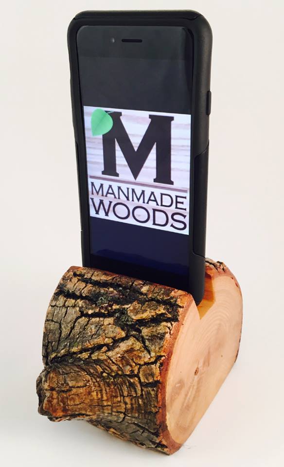 Wood Cell Phone Holder with Bark | Natural Wood | ManMadeWoods ...
